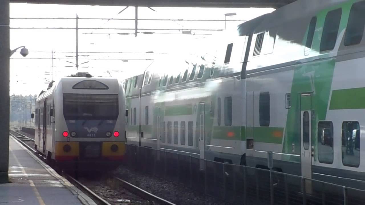 Finnish trains IC2 959,966, IC 961, H390 and Y-commuter train @ Karjaa ...