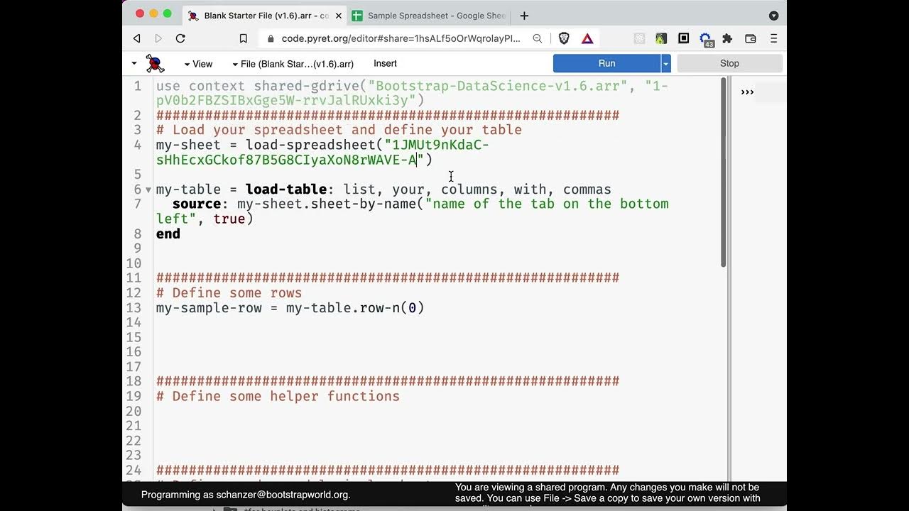 Importing a Google Sheet into Pyret with Bootstrap:Data Science - YouTube