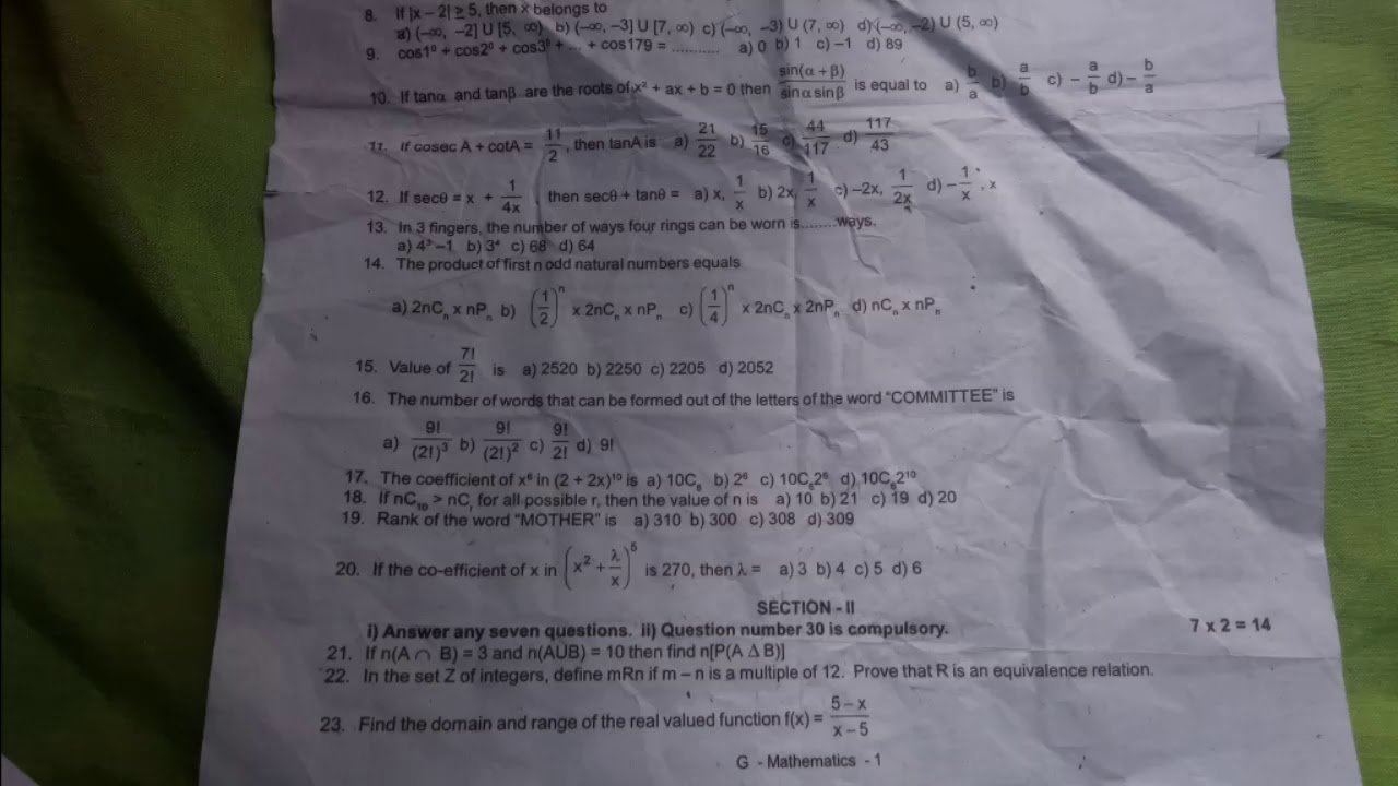 11th Maths Quarterly Exam Question Paper 2018-2019 Tamil Nadu New ...