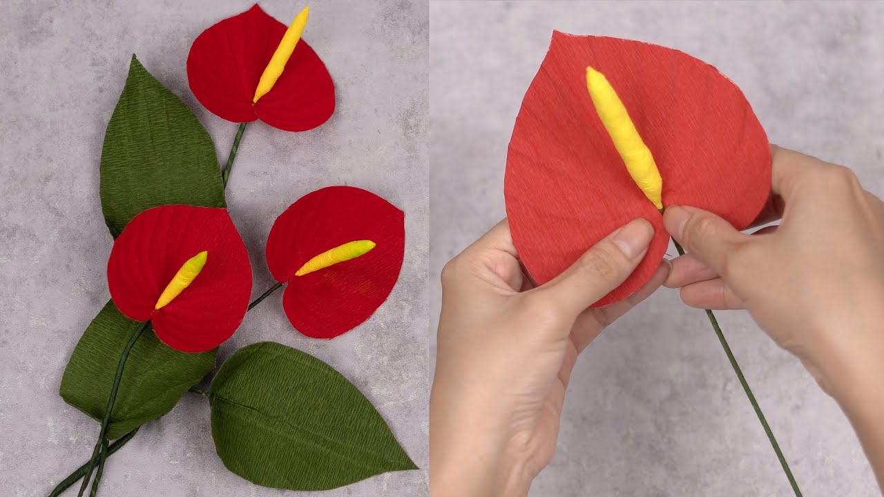 How to make anthurium flowers with crepe paper/ Paper Flower /handmade ...
