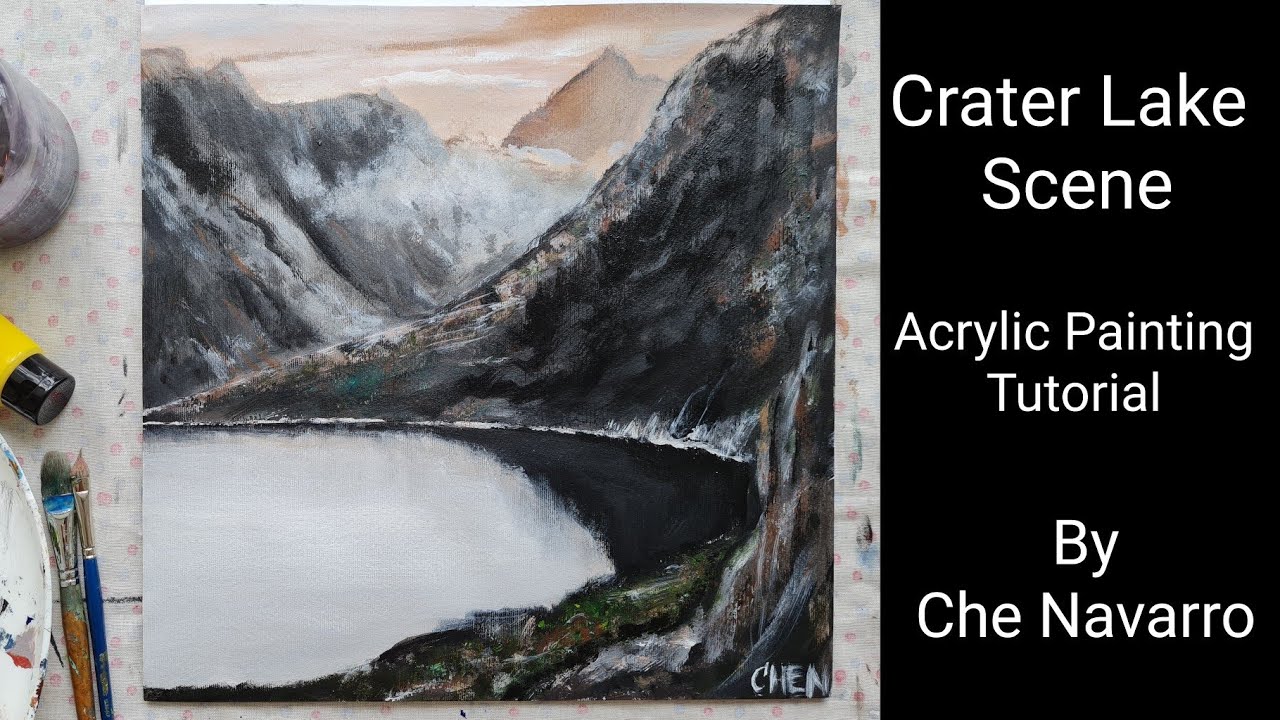 How to paint a crater lake scene| Acrylic Painting | Art - YouTube