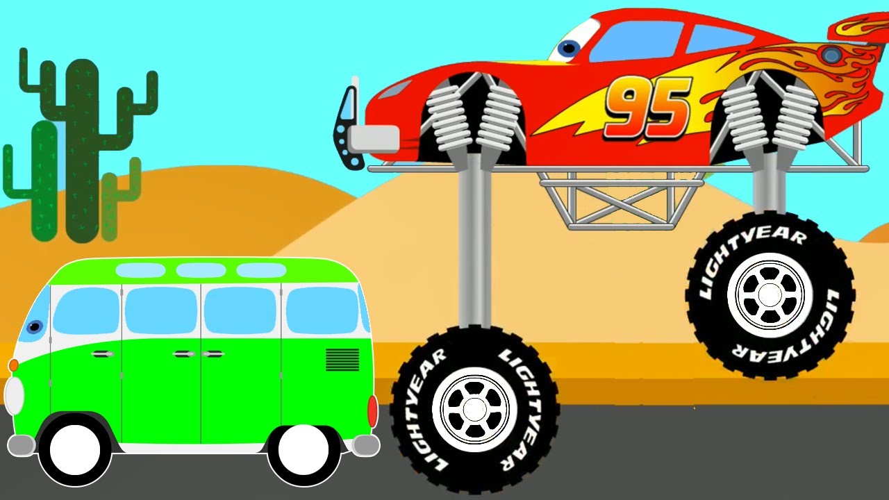 Color Lightning McQueen and Bus - Cars Cartoon for Kids and Superheroes ...