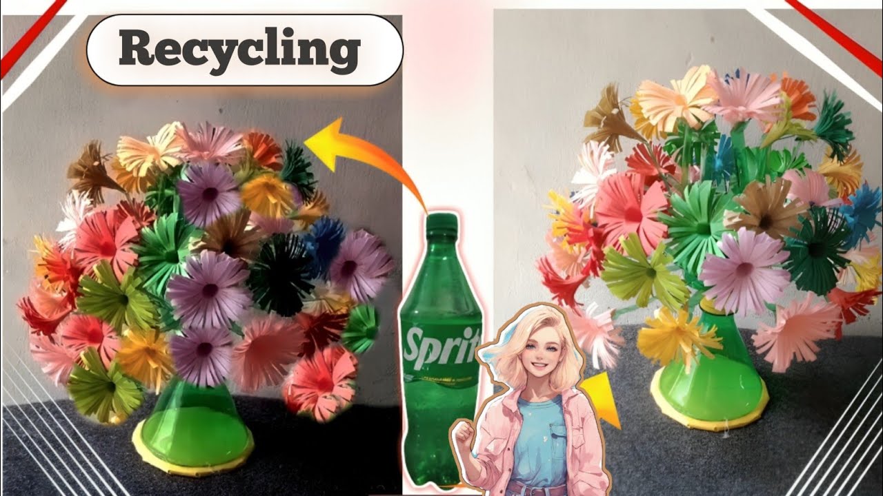 🔊Flower Vase Craft Using Waste Plastic Bottle|Recycling bottle|Paper ...
