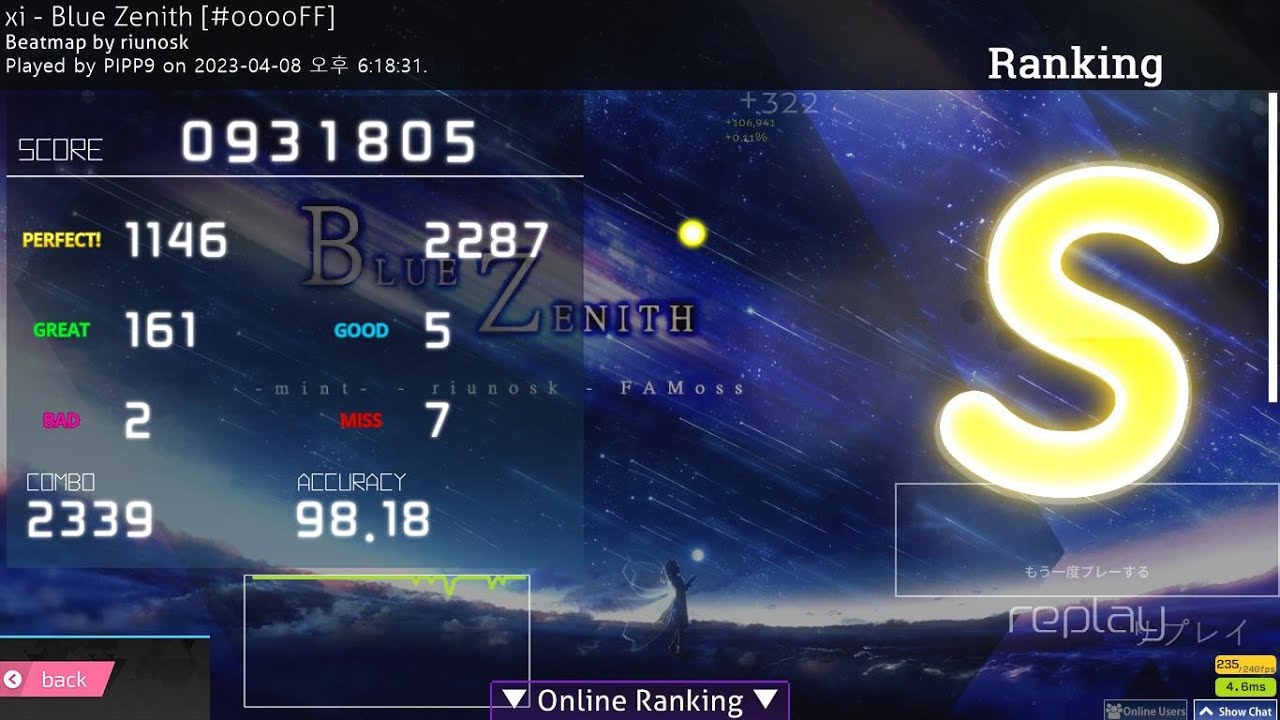 OSU! MANIA 4K | xi - Blue Zenith [#ooooFF] 6.22★ S 98.18% (372pp) - YouTube