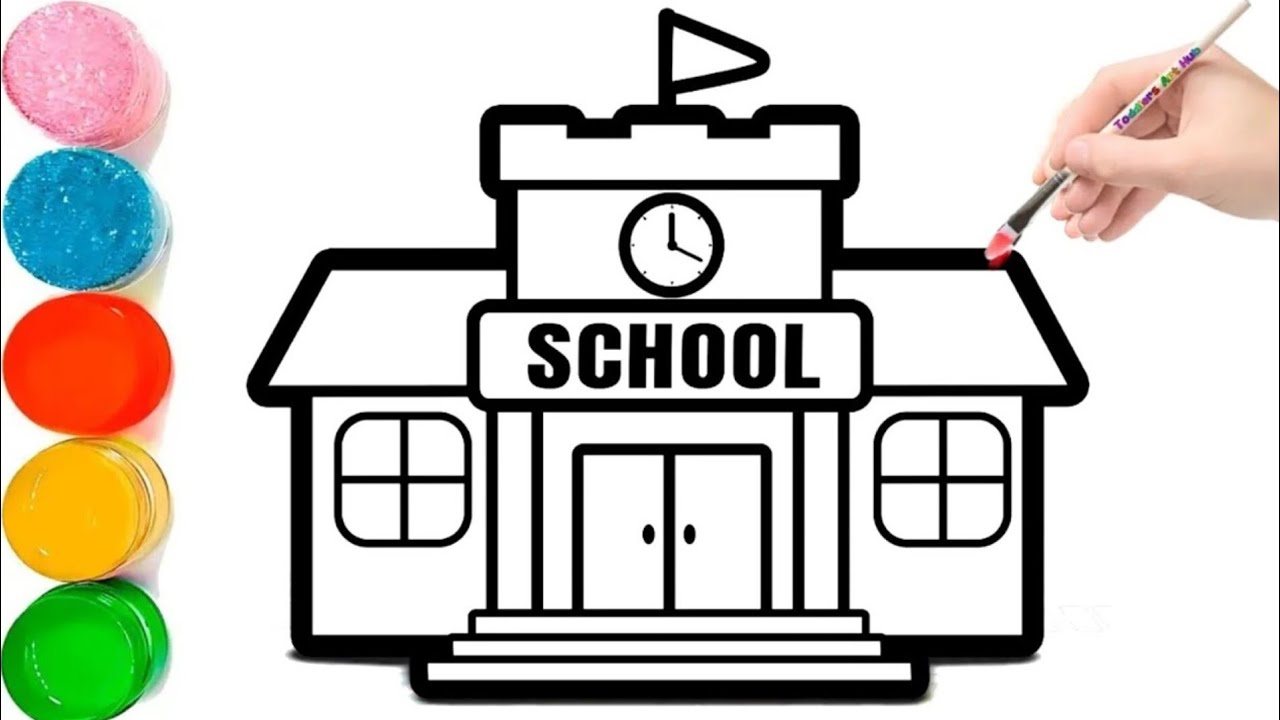 How to Draw A School for Kids | School Drawing Easy for Kids, Toddlers ...
