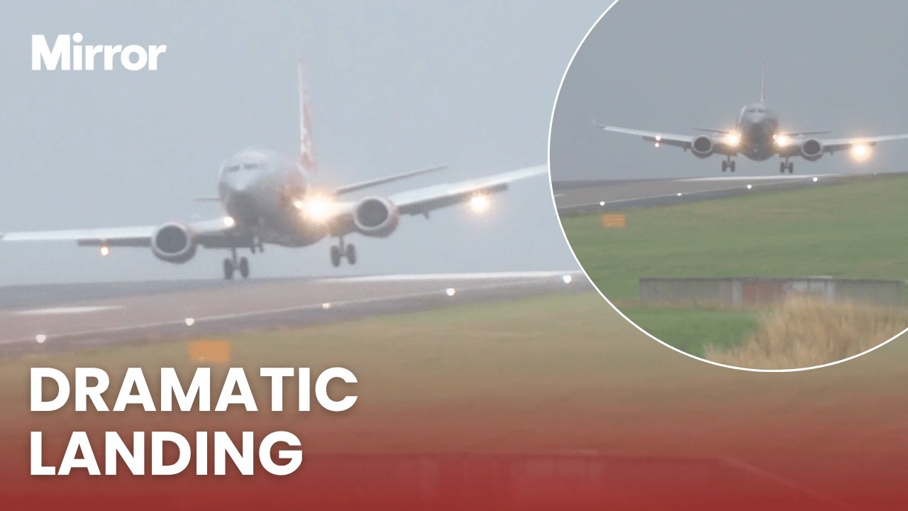 Frightening footage of plane struggling to land as Storm Floris causes ...