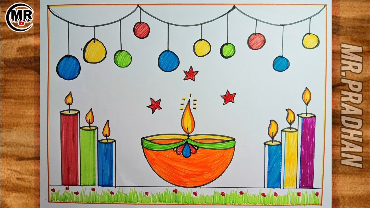 Happy Diwali Drawing | how to draw diwali drawing | pataka drawing ...