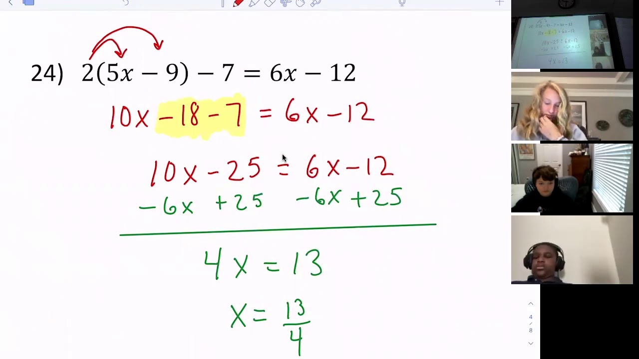 Algebra 1 Solving equations variables on both sides (27-51 odds) - YouTube