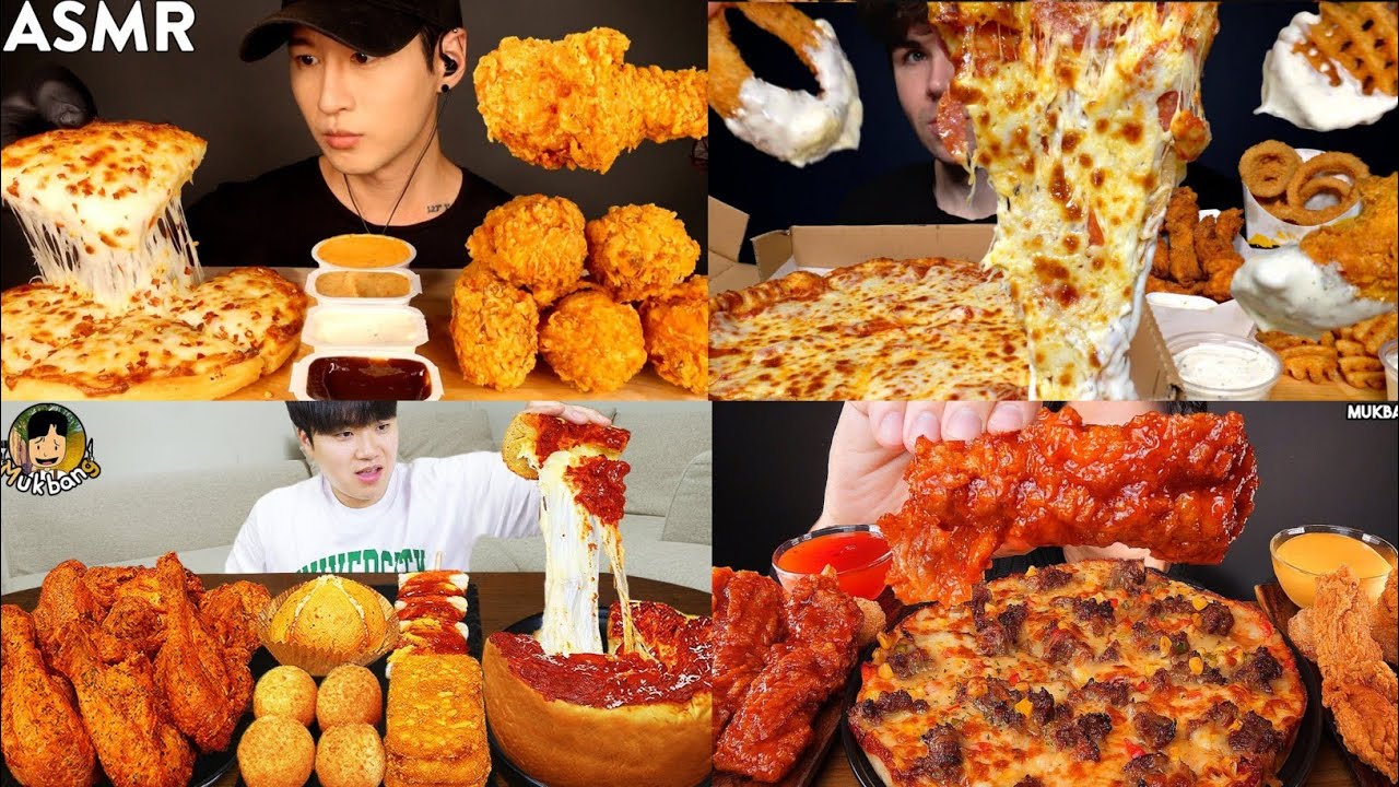 ASMR MUKBANG | KFC CRISPY FRIED CHICKEN & CHEESE PIZZA | ASMR EATING ...