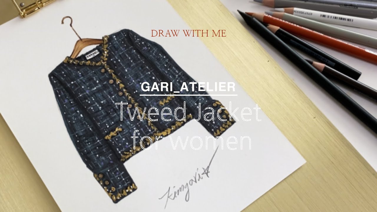 Draw with me! Chanel Tweed Jacket 마카 색연필 패션일러스트레이션 - YouTube