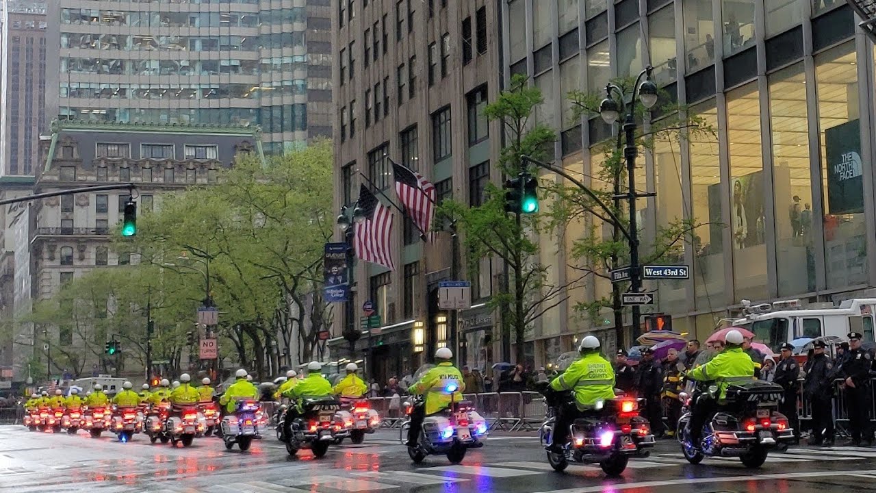 NYPD Highway Patrol Escorting The Funeral Procession For An FDNY ...