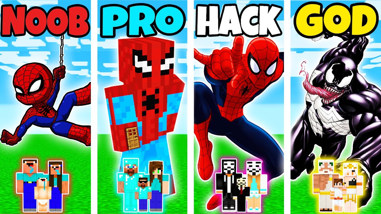 Minecraft: FAMILY SPIDER MAN HOUSE BUILD CHALLENGE - NOOB vs PRO vs ...