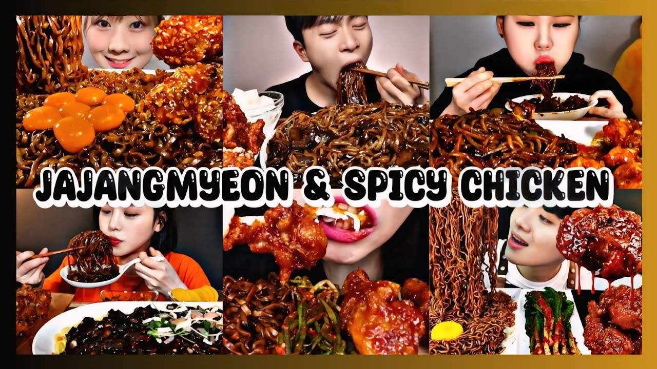 MUKBANG 2× Speed Eating | Jajangmyeon & Spicy Fried Chicken | Black ...