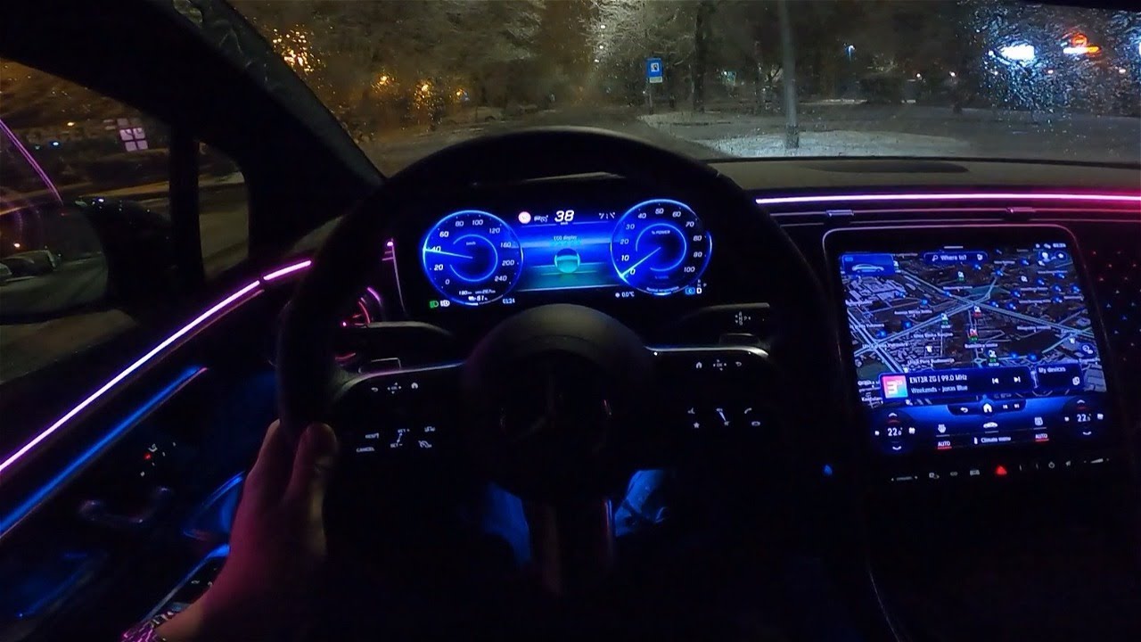 Mercedes EQE 300 - Snowy Night POV Test ride (CRAZY AMBIENT LIGHT) #75 ...
