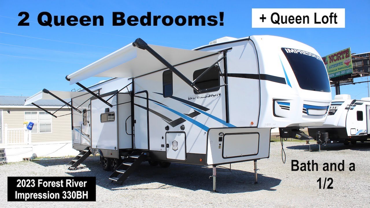 Check out this NEW 2 Full Bedroom 5th wheel! New Interior Colors! 2023 ...