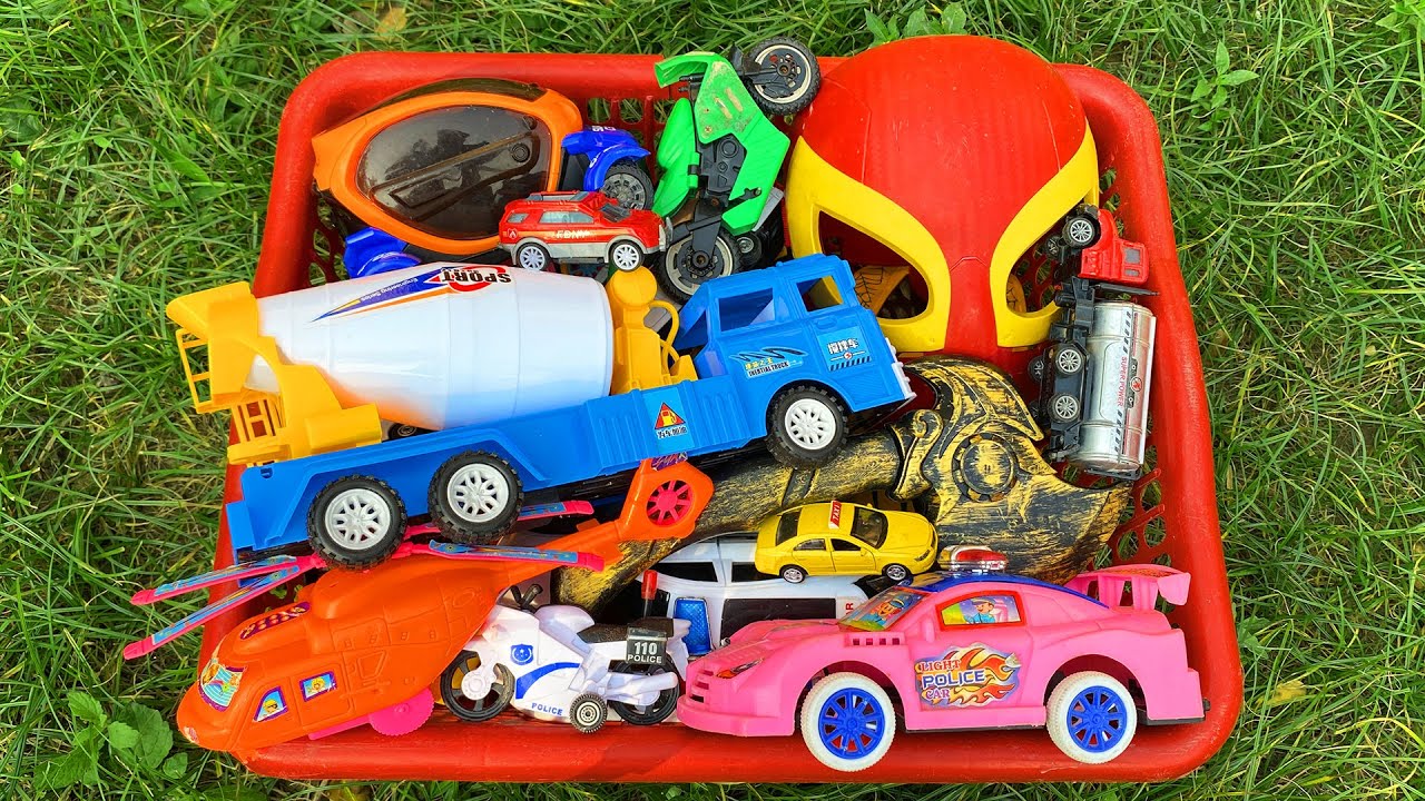 Basket Full of Different Toy Vehicles & Equipment | Taxi, Racing Car ...