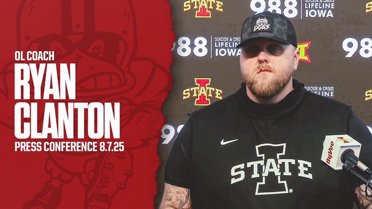Offensive Line Coach Ryan Clanton Media Availability 8/7 - YouTube