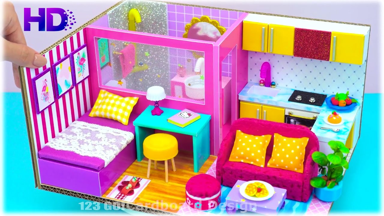 Amazing DIY Cardboard House Design ️#12 DIY Miniature Pink Cardboard ...