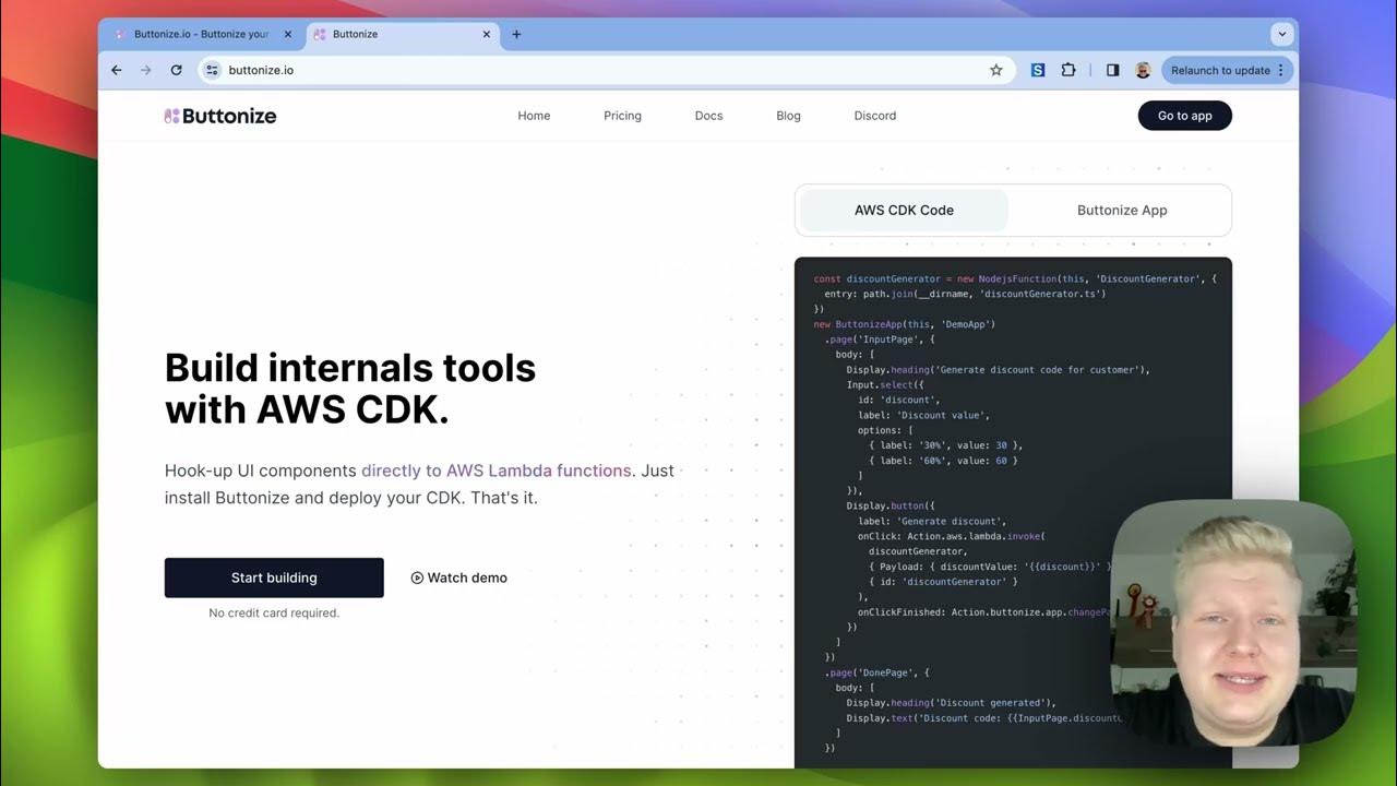 Buttonize.io Demo - Hook-up UI components directly to AWS Lambda functions in AWS CDK. - YouTube
