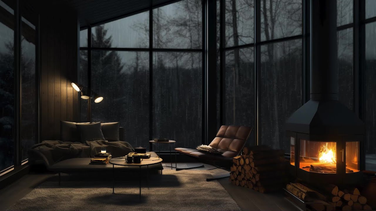 Relaxing Atmosphere with Calming Rain Sounds and Cozy Fireplace for a ...
