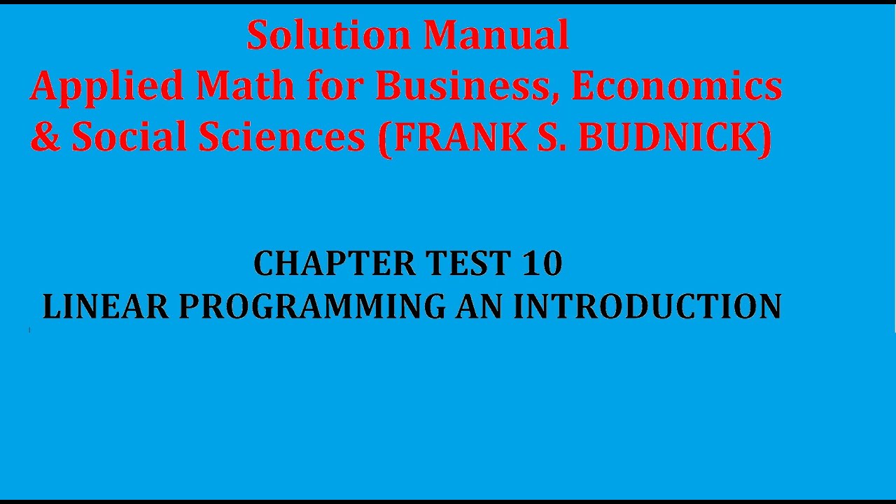 CHAPTER TEST 10 Business Math BBA|MBA Frank S Budnick 4th - YouTube