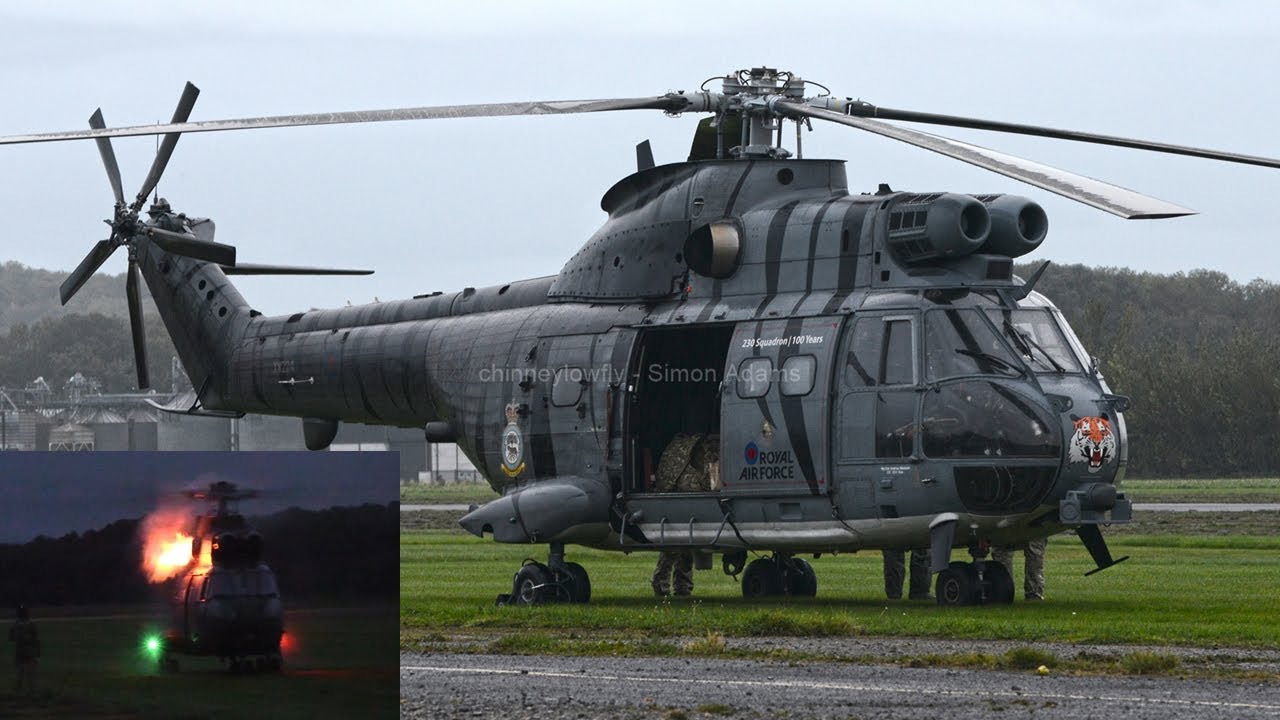 RAF Puma night ops! Tiger Puma + Flames! Shobdon Airfield. - YouTube