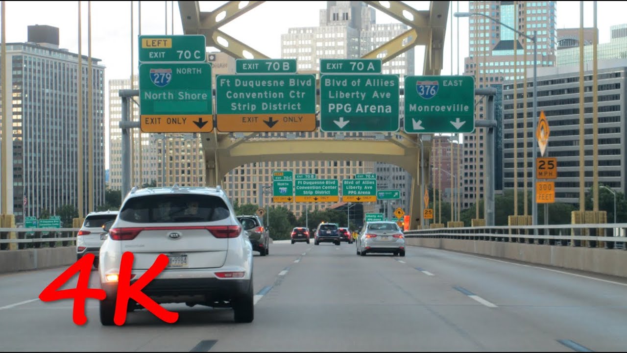 ⁴ᴷ Driving through Downtown Pittsburgh, PA eastbound (Interstate 376 ...