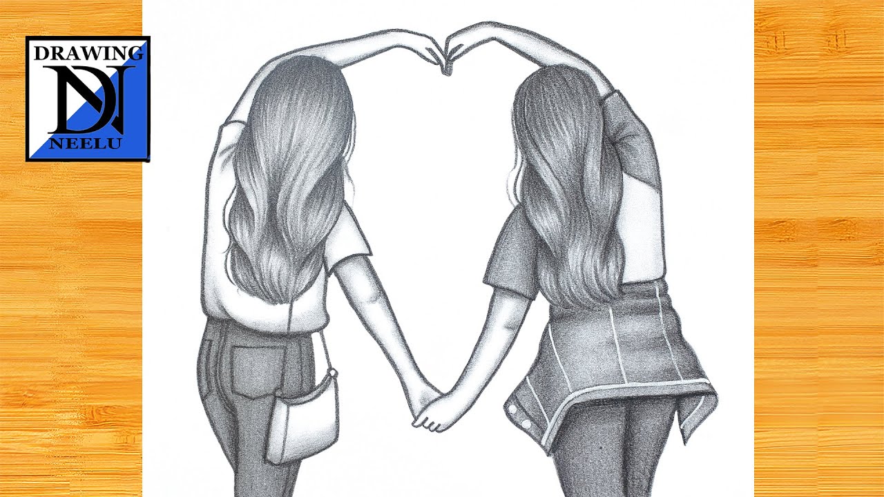 How to Draw Best Friends Making Heart || Pencil sketch for beginner ...