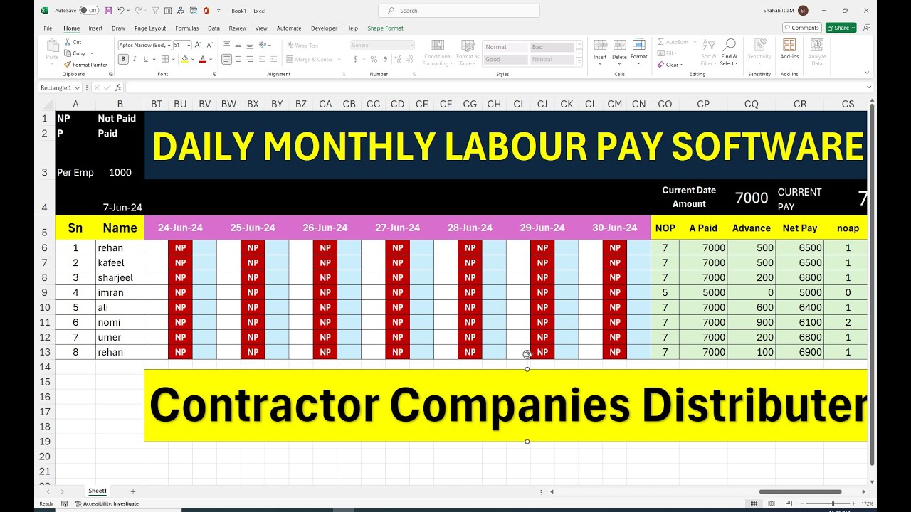 How To make Daily and Monthly Labour Pay Management Software in Excel ...