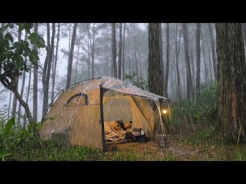 Could You Sleep Through This⁉️ Intense Solo Camping in Non-Stop Heavy Rain⛈️
