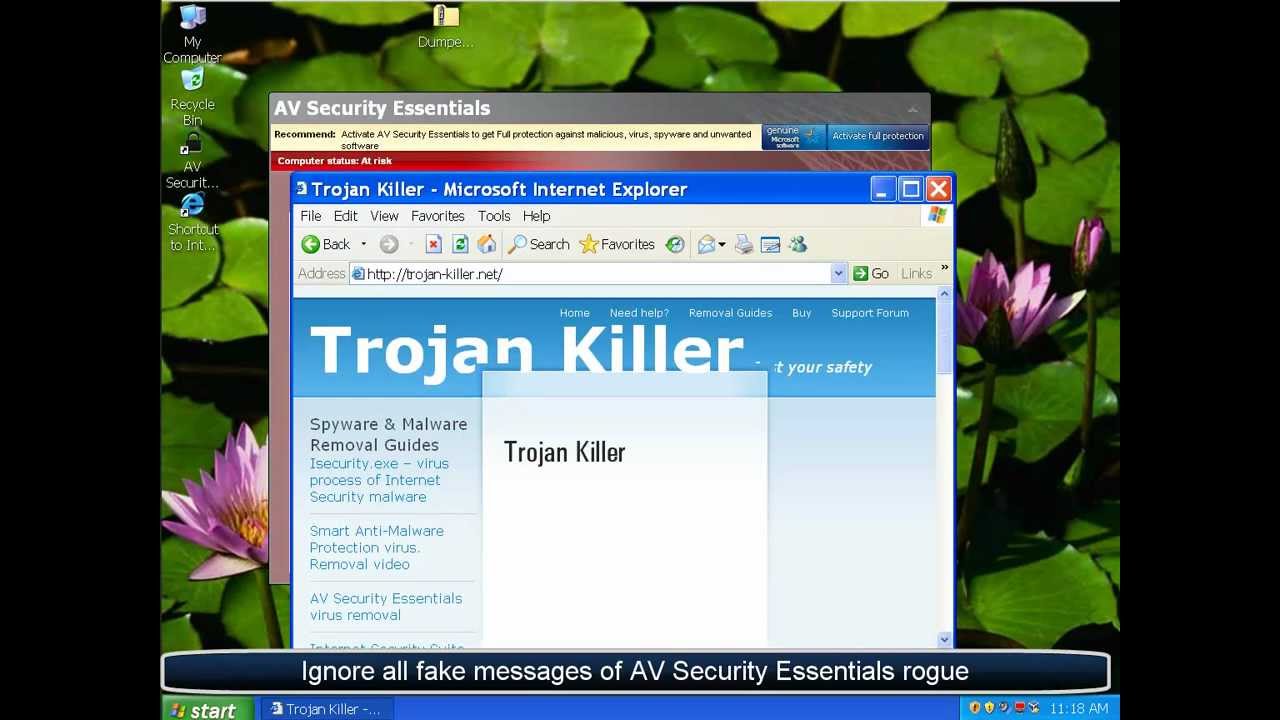 AV Security Essentials virus removal by Trojan Killer - YouTube