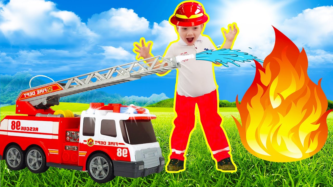Toy Fire Truck extinguishes a Real Fire | Play with Fire Truck for kids ...