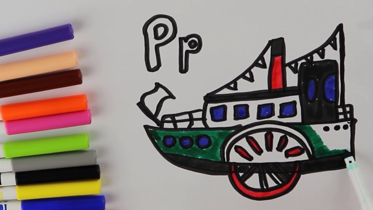 ABC Vehicles|| P for Paddle Streamer|| draw and color Paddle Streamer ...