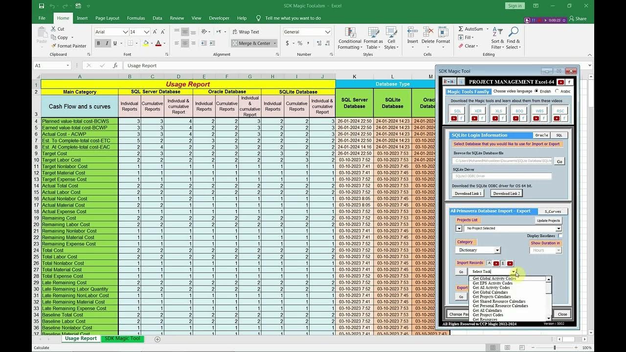 Primavera Excel SDK Magic Tool v_053 Project Codes SQLITE E - YouTube