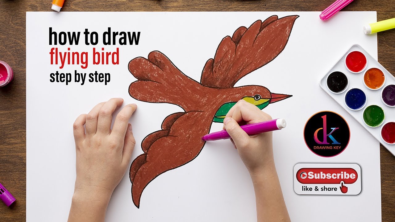 How to draw flying bird step by step | Drawing Key - YouTube