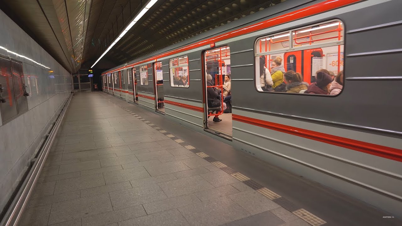 Czech Republic, Prague, metro night ride from Flora to Náměstí Míru ...