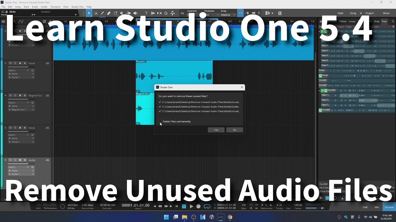 Learn Studio One 5.4 | Remove Unused Audio Files - YouTube