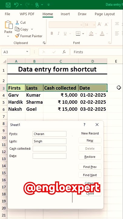 Data entry form shortcut in excel#exceltutorial #exceltips #excel #tech #shorts - YouTube