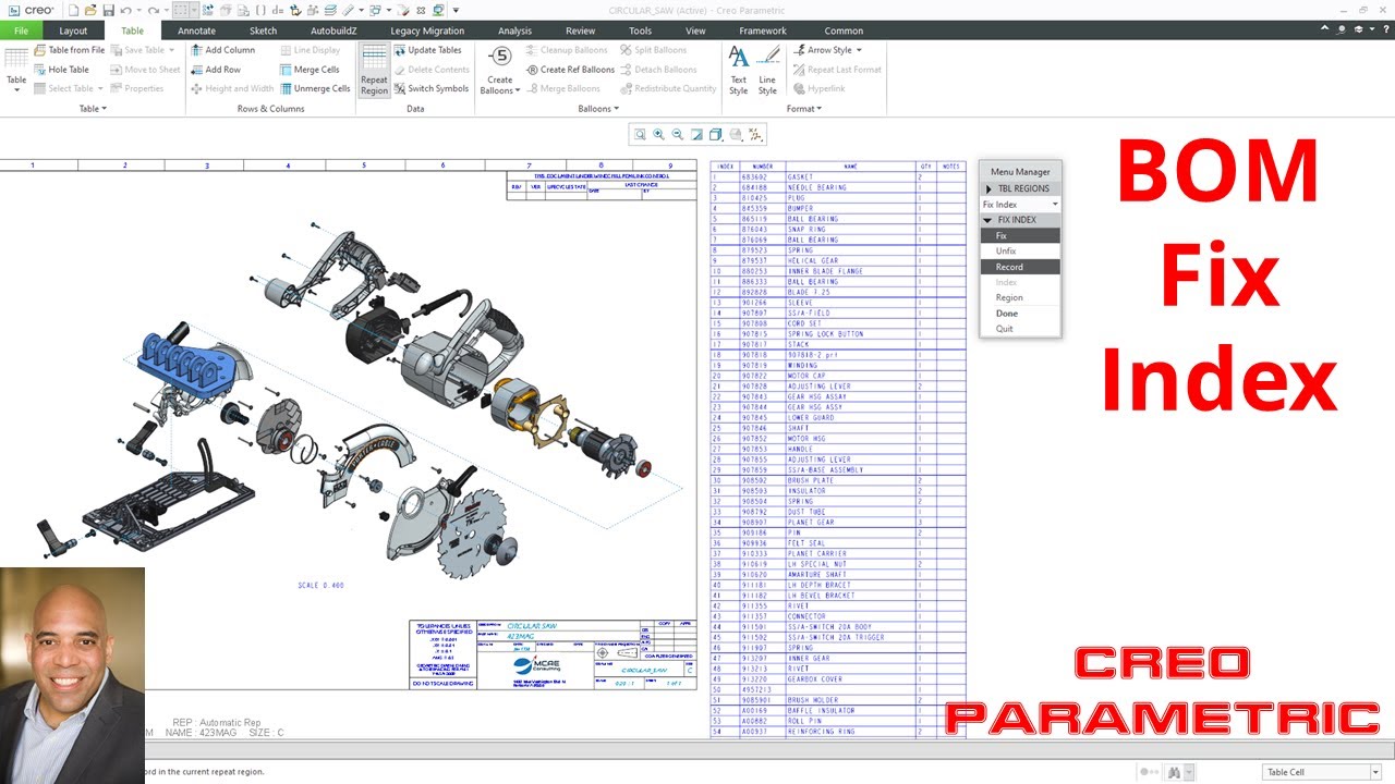 Creo Parametric - Drawing Bill of Materials (BOM) - Fix Index - YouTube
