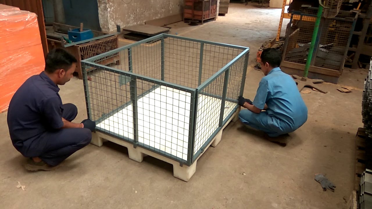 cage on plastic pallet assembly video - YouTube