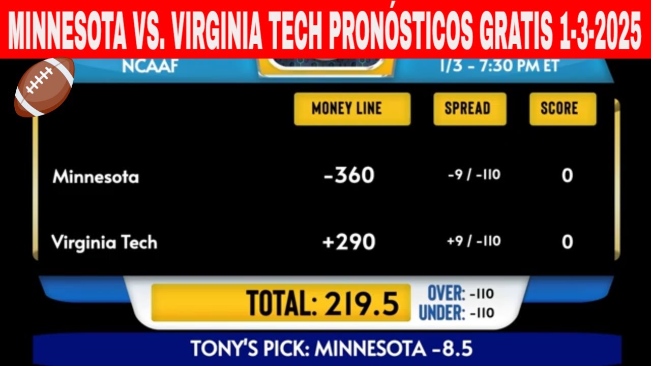 Minnesota vs Virginia Tech 1/3/2025 Duke's Mayo Bowl Pronósticos GRATIS ...