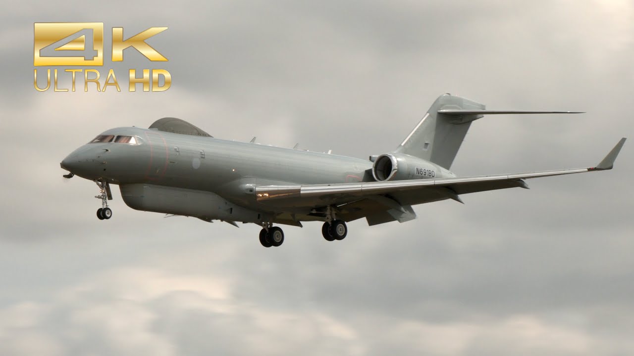 (4K) Bombardier Sentinel R-1 Raytheon Aircraft N691BD arrival RAF ...