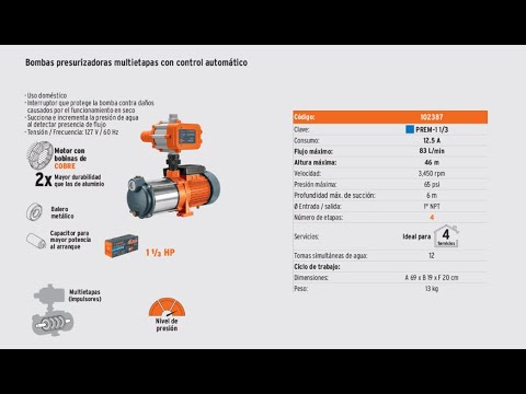 Bomba presurizadora multietapas 1 1/3 HP TRUPER 102387 (PREM-1-1/3 ...