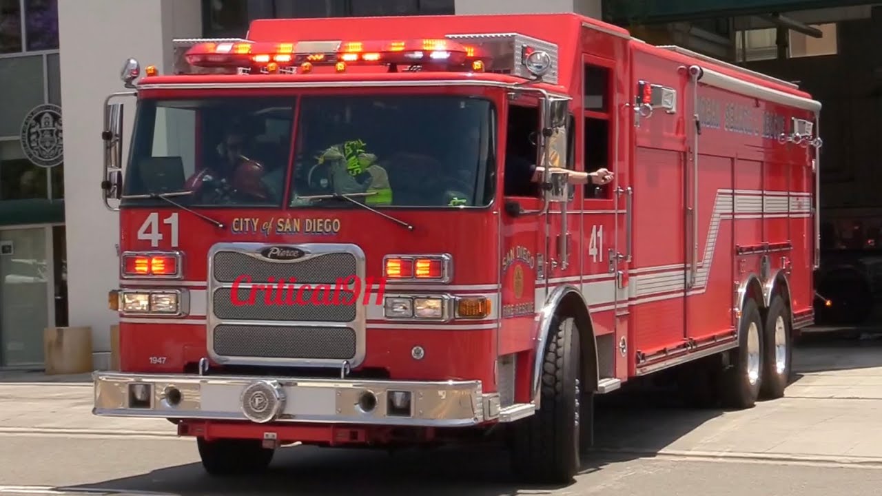 San Diego Fire Rescue Battalion 1 & USAR 41 Responding Code 3 - YouTube