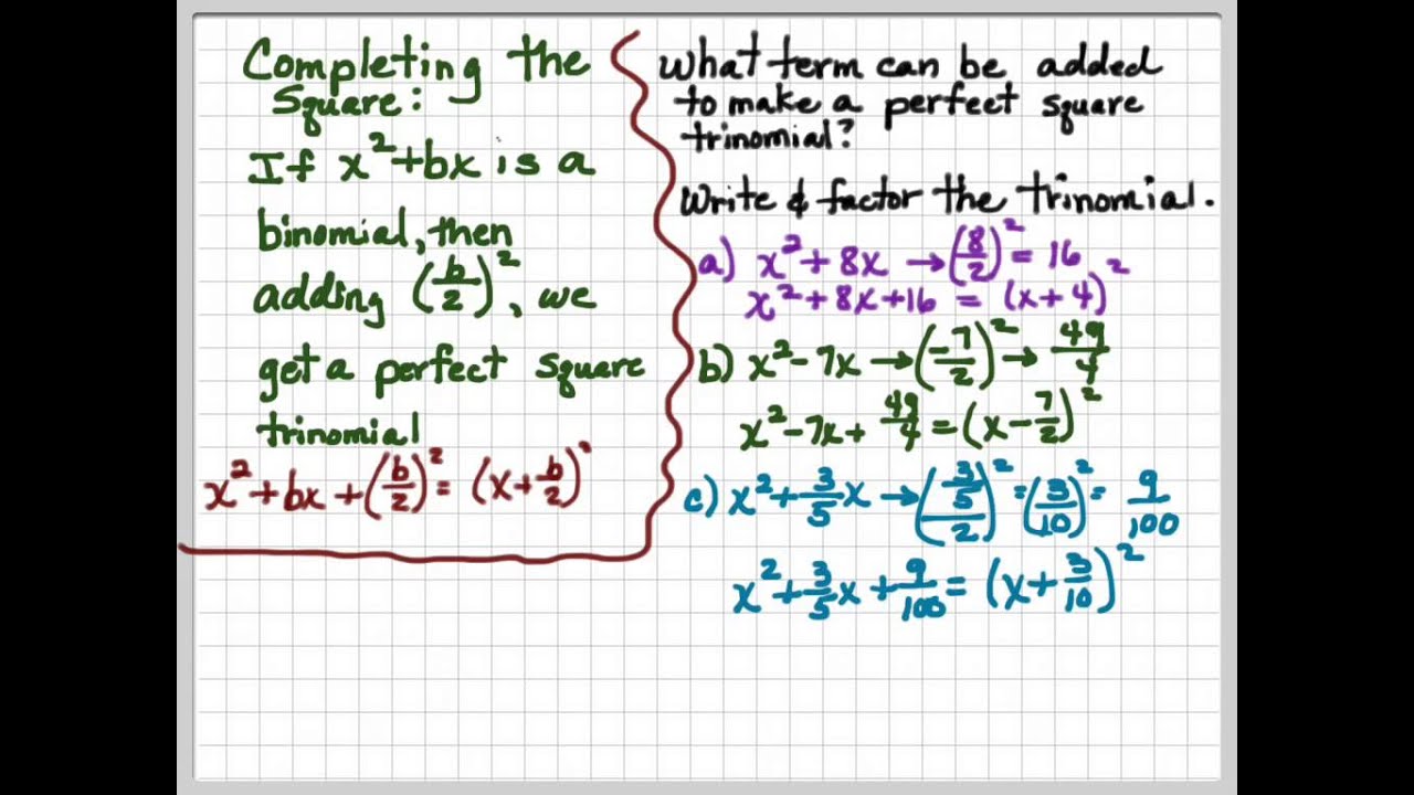 Quadratic Equations Completing The Square YouTube Quadratic Equations Completing The Square YouTube
