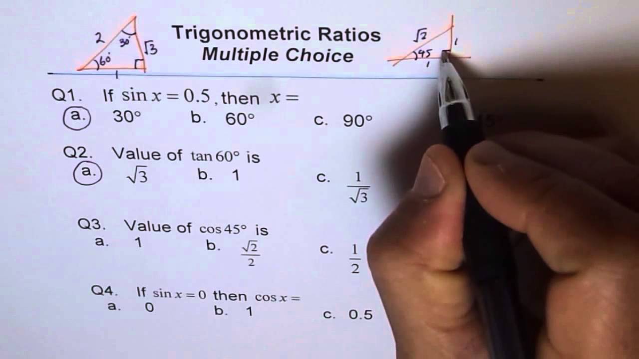 Trigonometric Ratios Multiple Choice Q1 to Q4 - YouTube