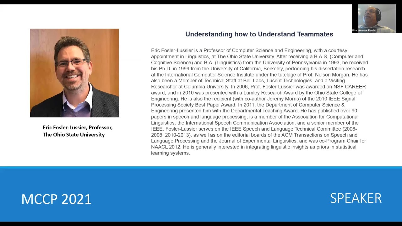 MCCP Workshop 1, session 10: Eric Fosler-Lussier - YouTube