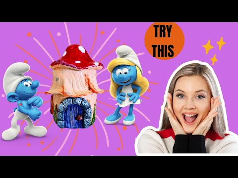 Smurfs 😍house using air dry clay|| Empty acrylic color bottle craft ...