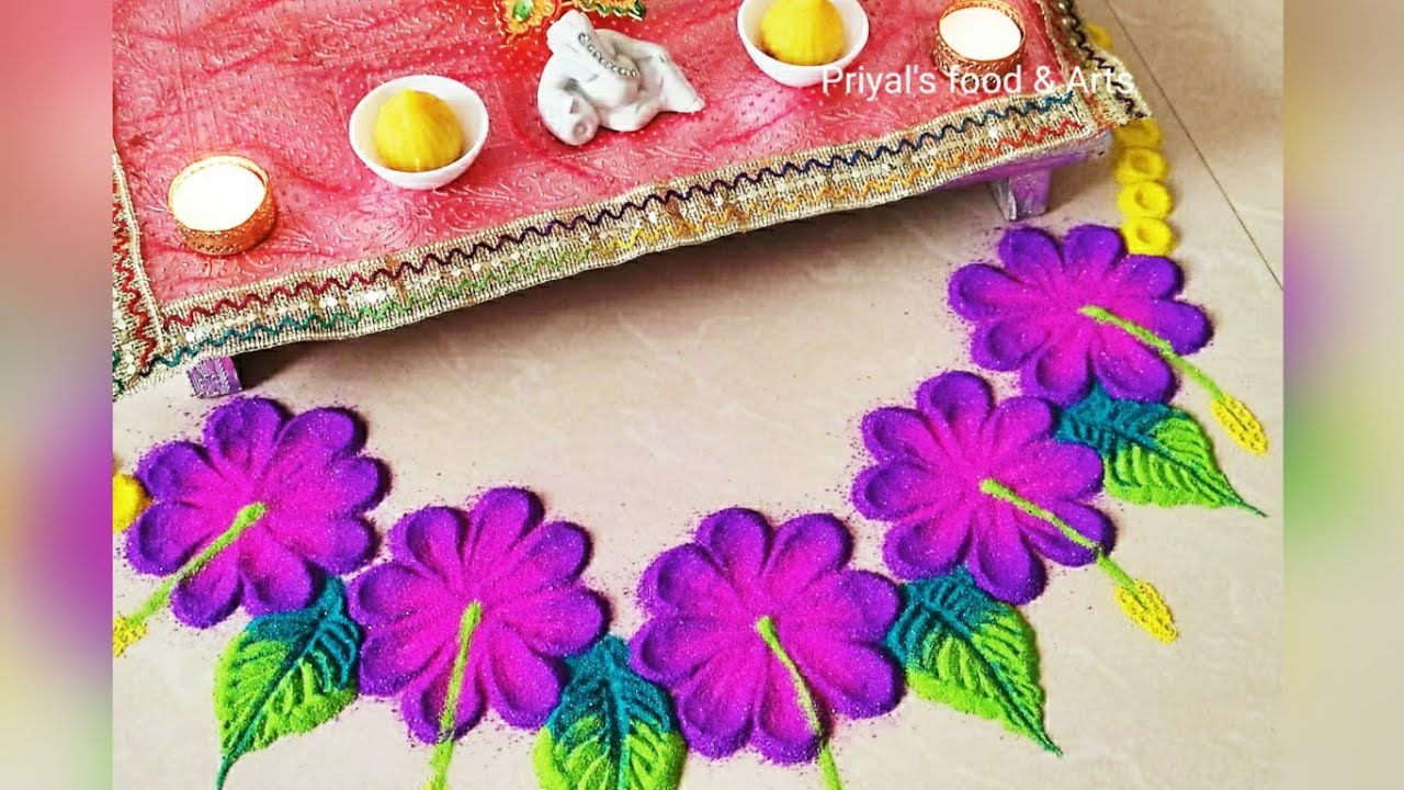 Ganesh Chaturthi Special Beautiful Rangoli Around Puja Table /Easy ...