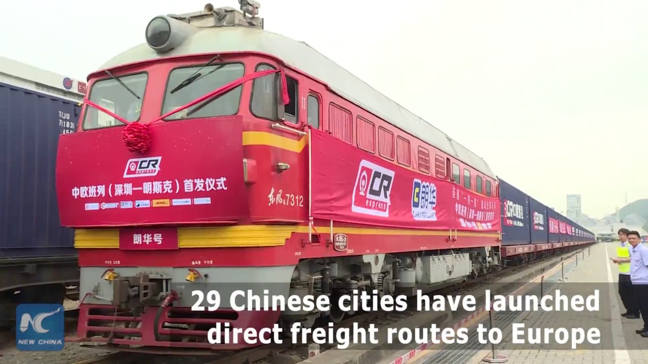New Sino-European freight train leaves for Belarus - YouTube